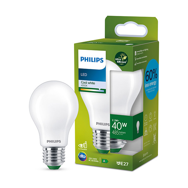 Philips LED lamp E27 | Peer A60 | Ultra Efficient | Mat | 4000K | 2.3W (40W) Philips 123led.nl
